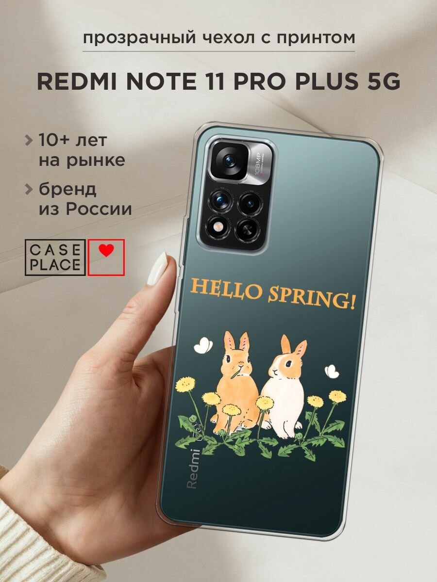Чехол на Xiaomi Redmi Note 11 Pro Plus 5G / Сяоми Редми Нот 11 Про Плюс 5G с принтом "Весенние кролики", прозрачный