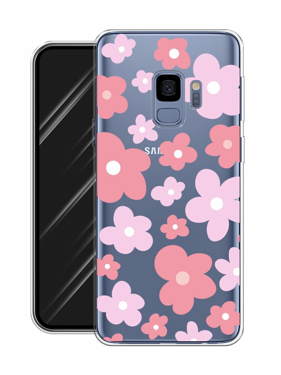 Чехол на Samsung Galaxy S9 / Самсунг Галакси С9 с принтом "Нежные розовые цветочки рисунок", прозрачный — фото 1
