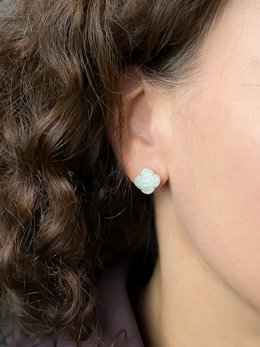 Серьги пусеты, желтое золото, 375 проба, аквамарин