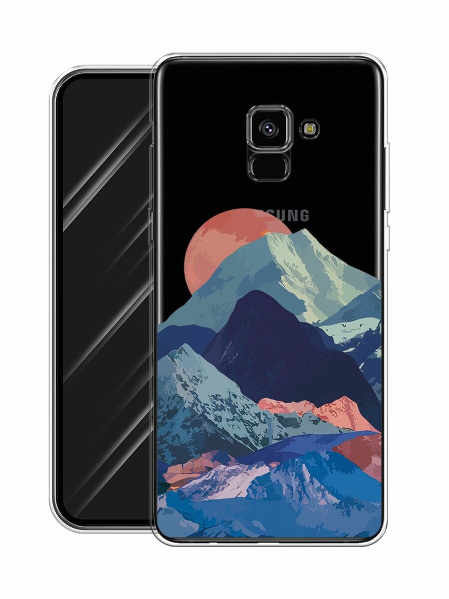 Чехол на Samsung Galaxy A8 + / Самсунг Галакси А8 Плюс 2018 с принтом "Закат в снежных горах", прозрачный — фото 1