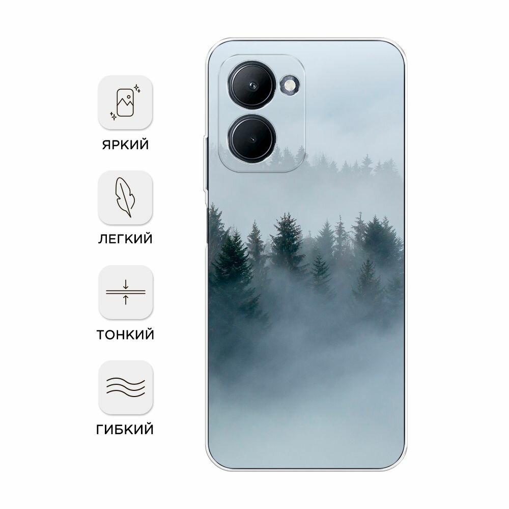 Силиконовый чехол на Realme C33 / Реалми С33 с принтом "Лес в тумане" — фото 1