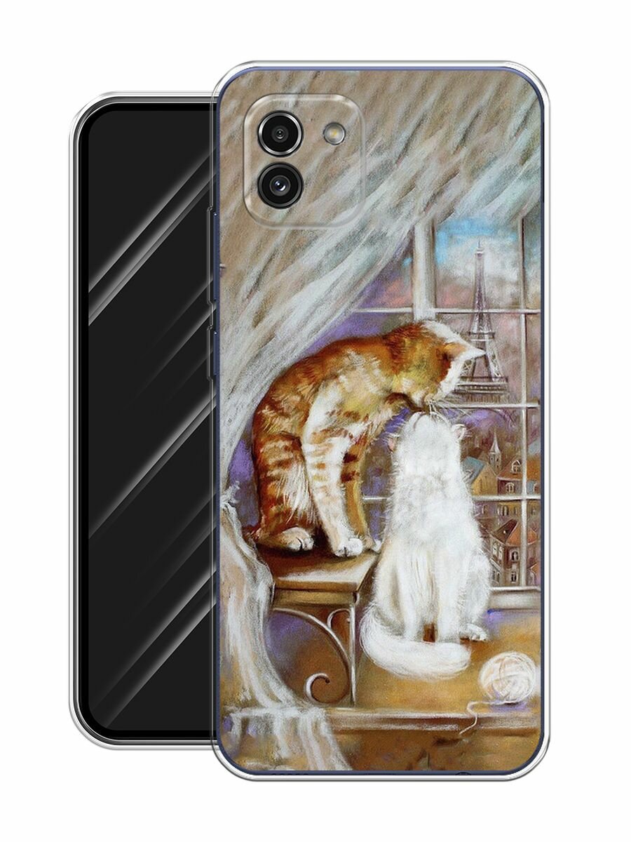 Чехол на Samsung Galaxy A03 / Самсунг Галакси А03 с принтом "Влюбленные котики 1" — фото 1