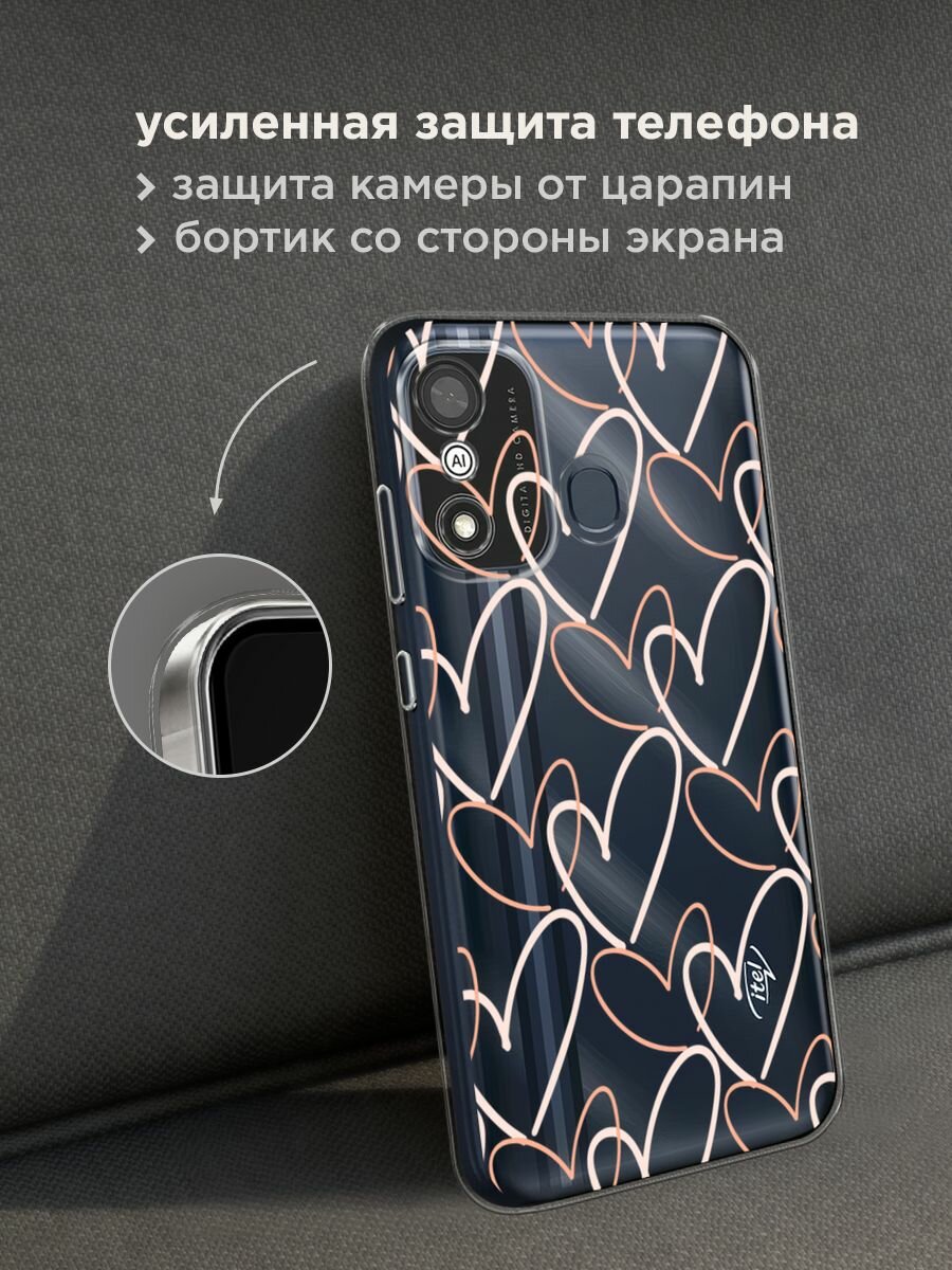Чехол на Itel A27 / Ител А27 с принтом "Узор из сердечек", прозрачный — фото 1