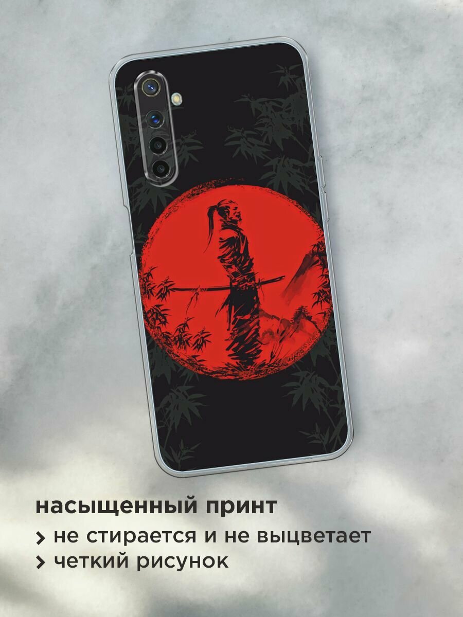 Чехол на Realme 6 / Реалми 6 с принтом "Самурай на красном фоне" — фото 1