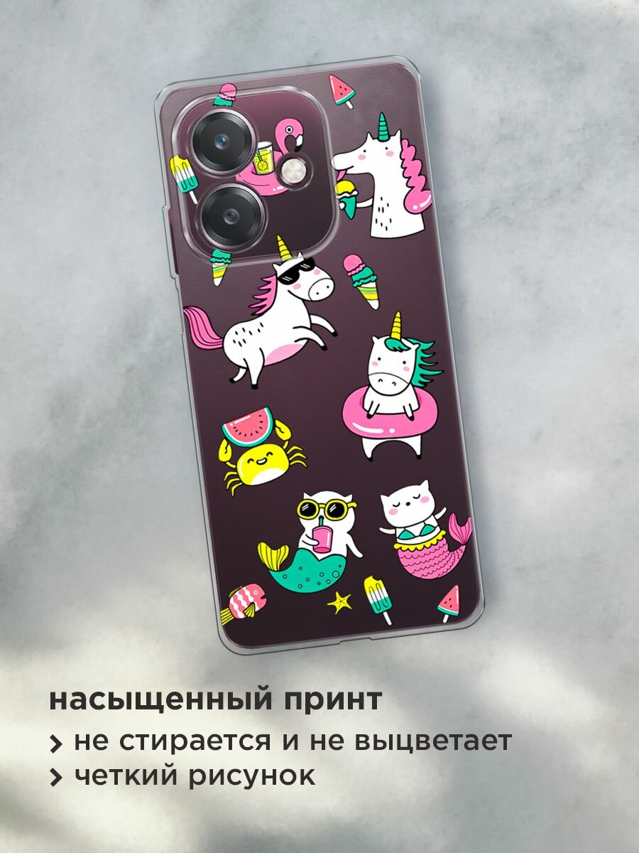 Чехол на Oppo A3/A3x / Оппо А3/A3x с принтом "Единороги в отпуске", прозрачный — фото 1
