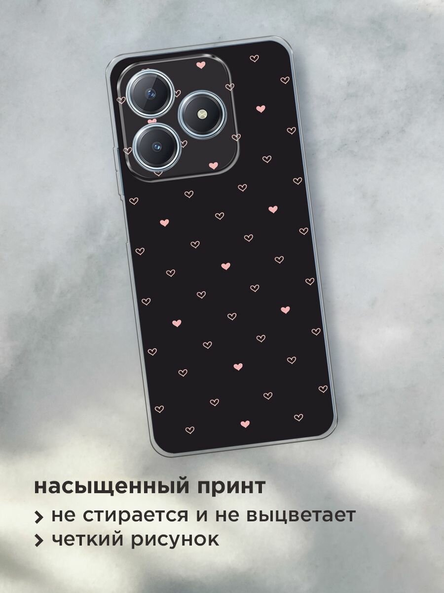 Чехол на Realme C63 / Реалми С63 с принтом "Черный фон и сердечки" — фото 1