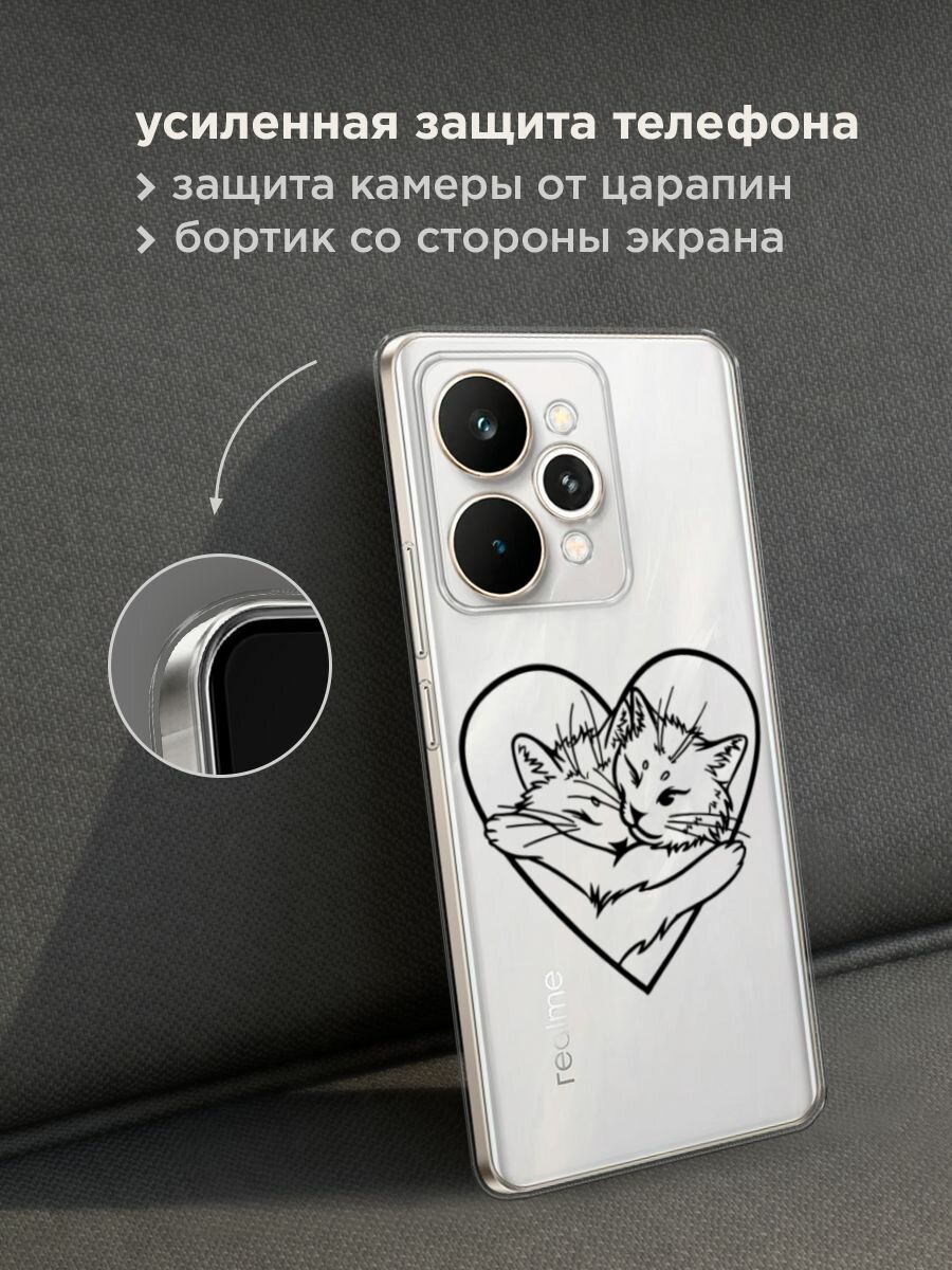 Чехол на Realme 15 Pro / Реалми 15 Про с принтом "Влюблённые котики рисунок 3 - 14 февраля", прозрачный — фото 1