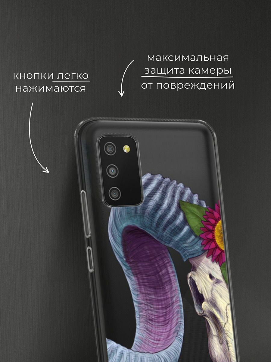 Чехол на Samsung Galaxy A02s / Самсунг Галакси A02s с принтом "Мифический череп", прозрачный — фото 1