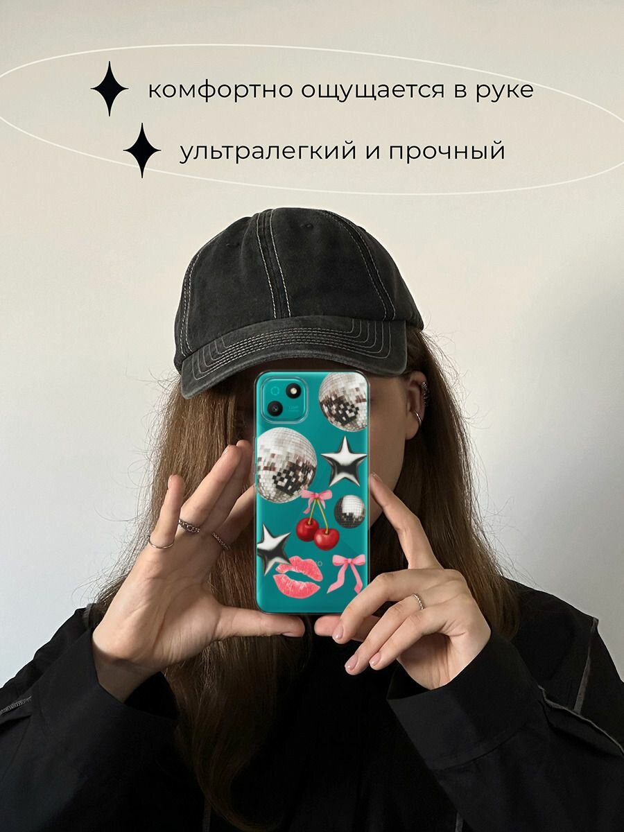 Чехол на Wiko T10 / Вико Т10 с принтом "Стильная подборка", прозрачный — фото 1