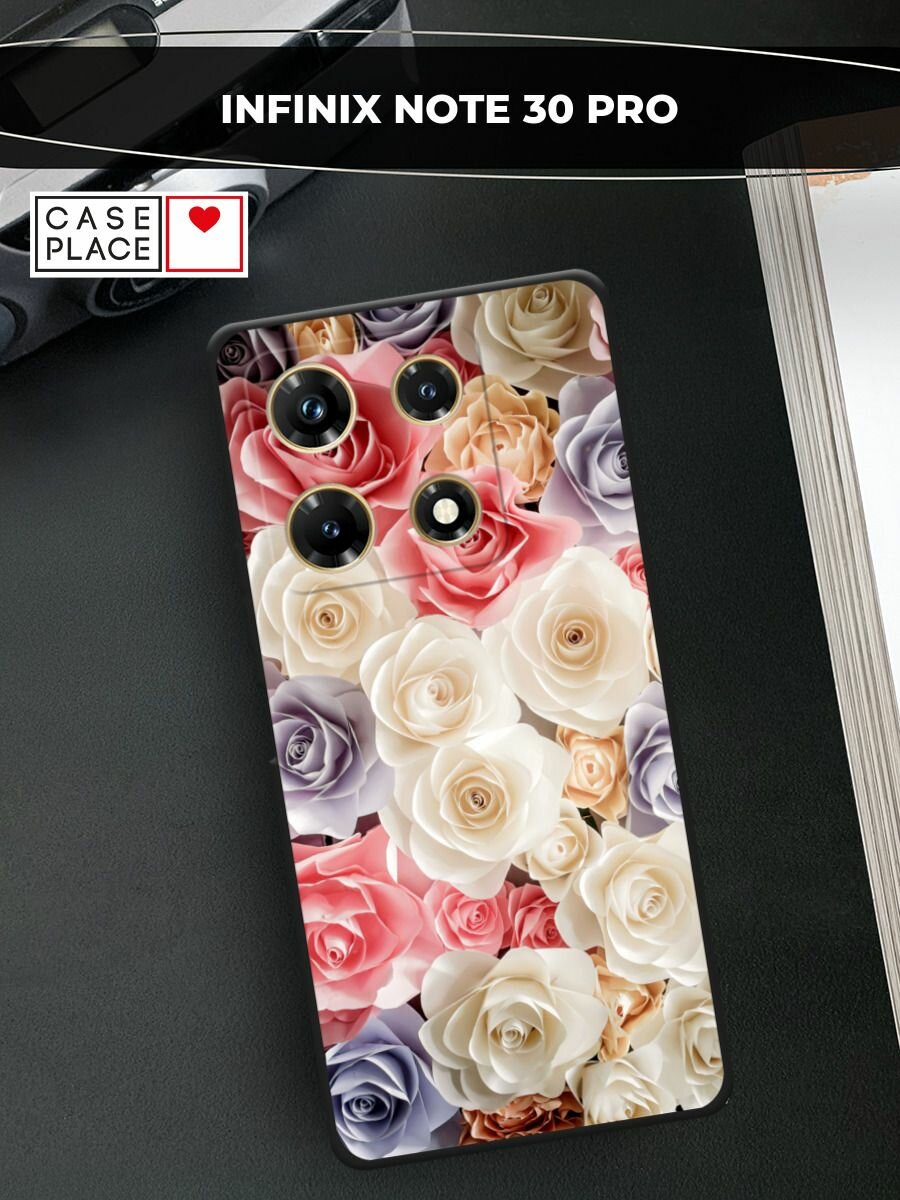 Черный матовый чехол на Infinix Note 30 Pro / Инфиникс Нот 30 Про с принтом "Пастельные розы"