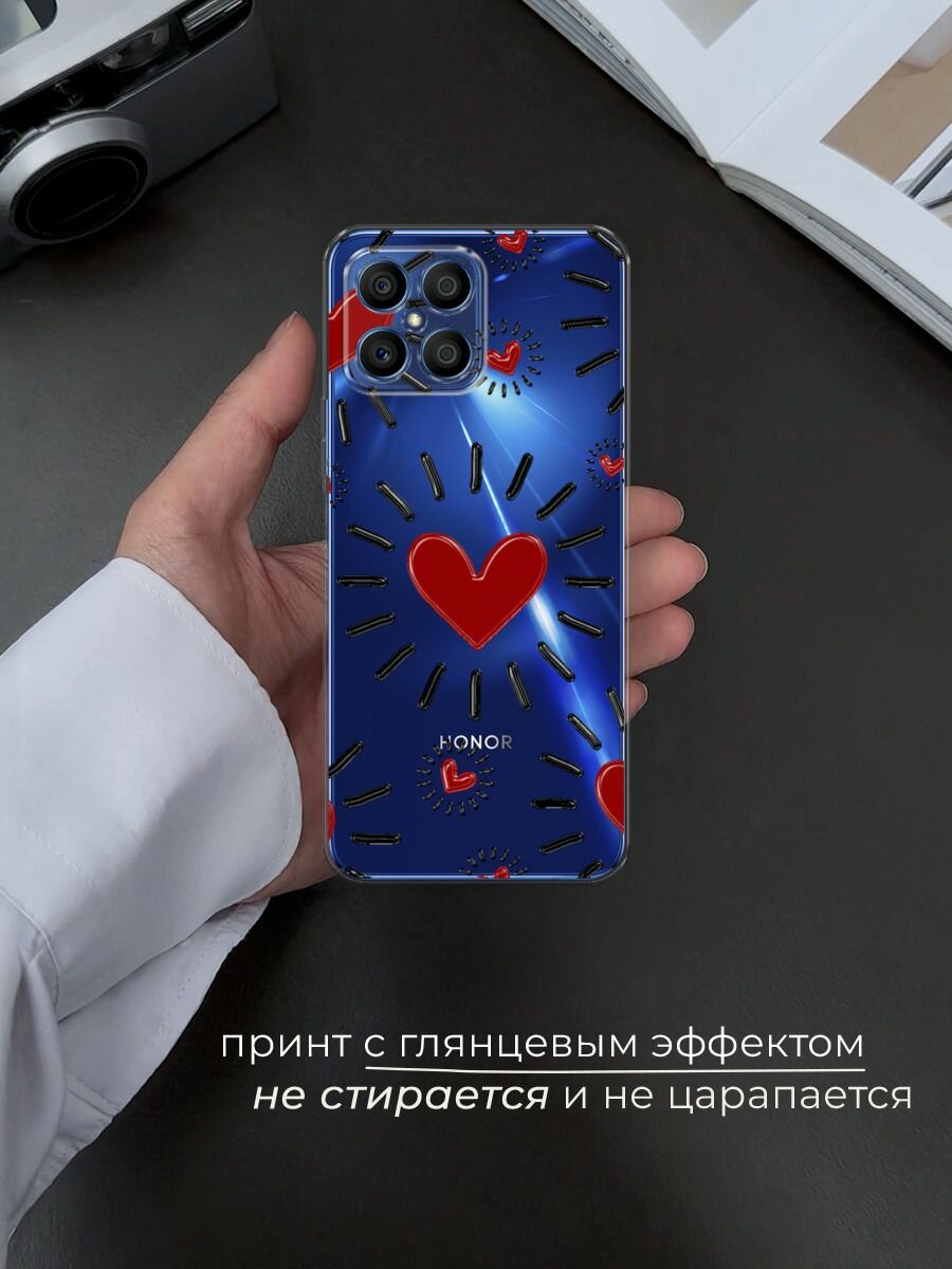 Чехол на Honor X8 / Хуавей X8 с принтом "Бордовые сердца паттерн" — фото 1