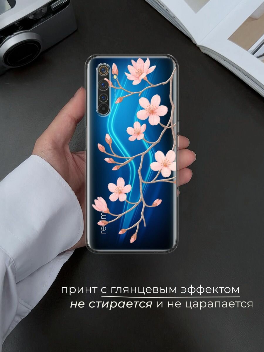 Чехол на Realme 6 Pro / Реалми 6 Про с принтом "Веточка распускающейся сакуры 2" — фото 1
