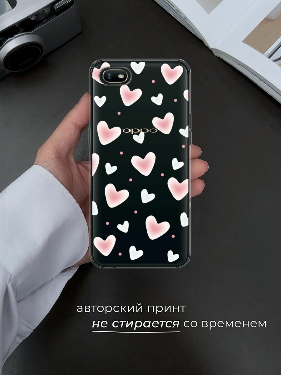 Чехол на Oppo A1k / Оппо А1к с принтом "Полупрозрачные сердечки", прозрачный — фото 1