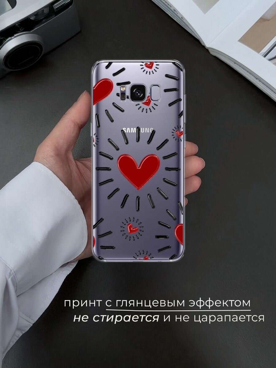 Чехол на Samsung Galaxy S8 + / Самсунг Галакси С8 Плюс с принтом "Бордовые сердца паттерн" — фото 1