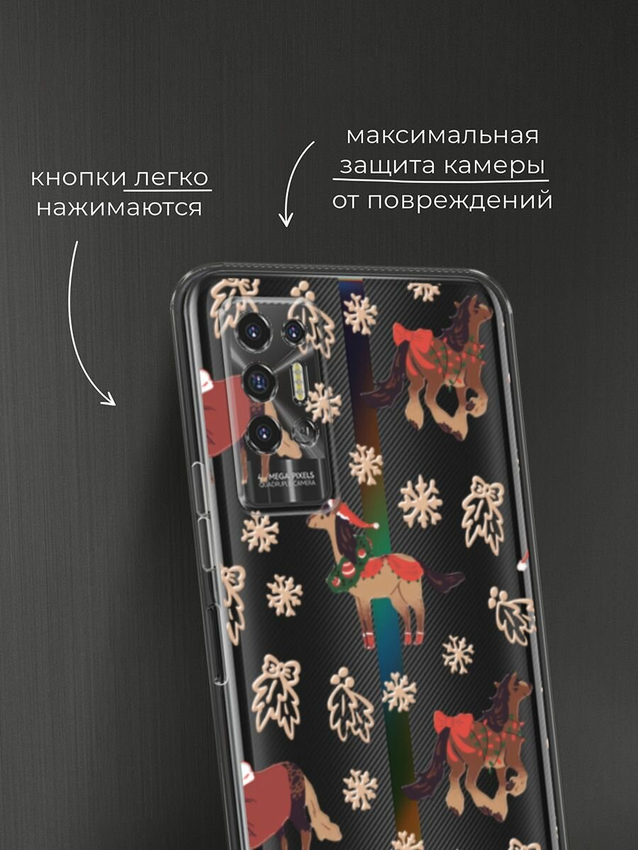 Чехол на Tecno Pova 2 / Текно Пова 2 с принтом "Новогодние лошадки 2" — фото 1