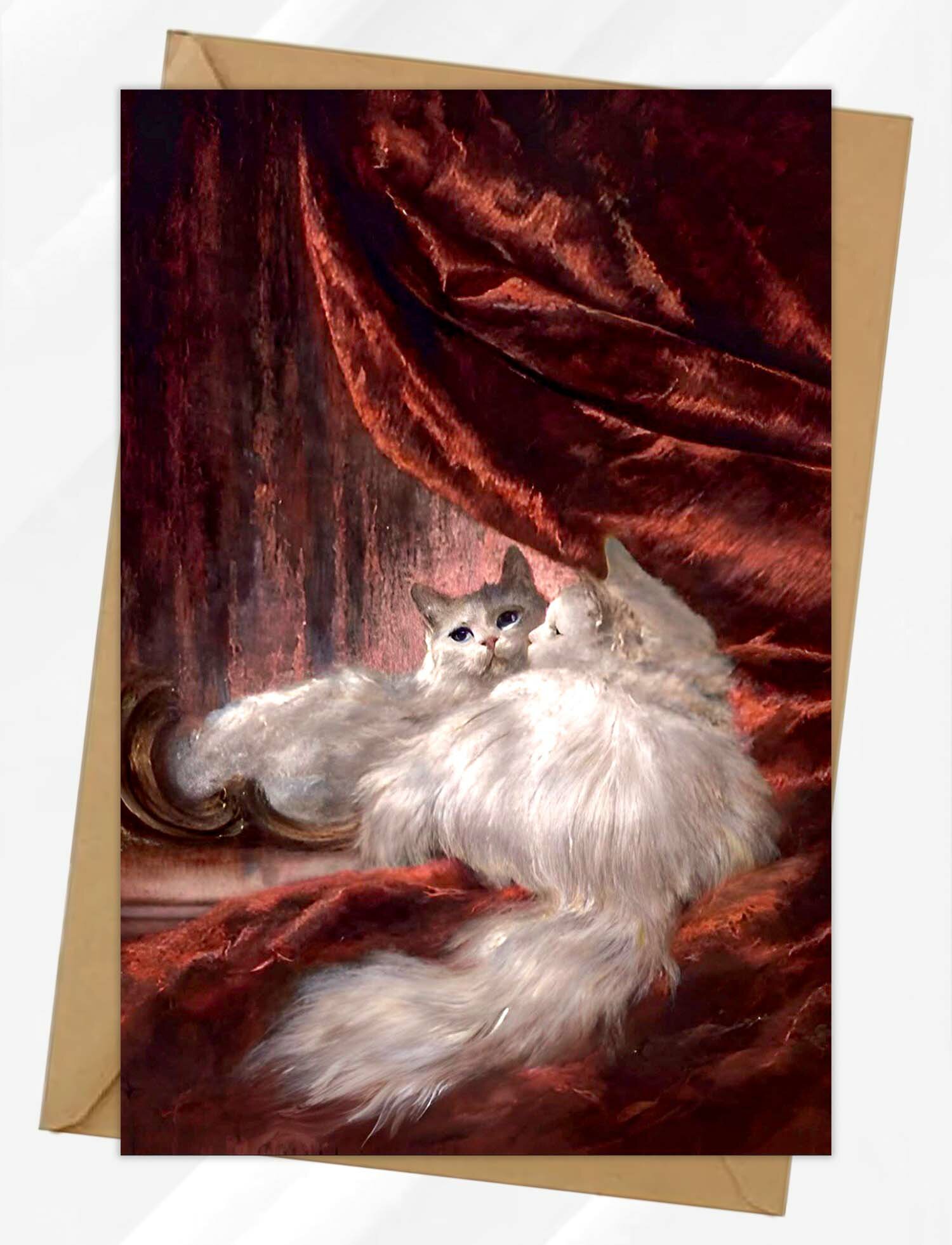 Открытка "Белый кот" (подходит под рамку 10х15см, конверт, подставка, Карл Калер)