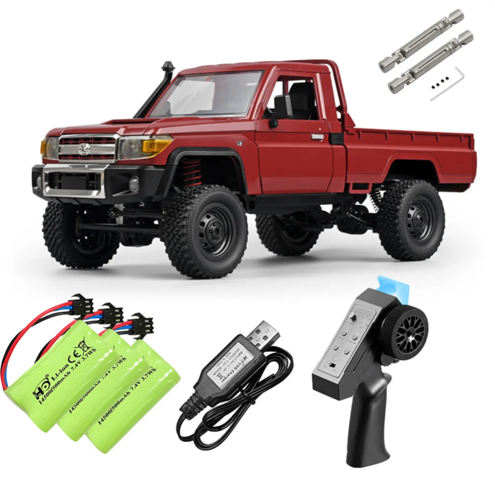 Управляемый подвесным кран, масштаб 1:12, радиоуправляемый пикап для детей и взрослых, 2.4Ghz, заряжаемый, с регулируемыми фарами, 3 батарейки, цвет бордовый, размер 36*15.5*15.5cm, материал ABS, мотор 280 b магнитный, батарея 7.4V 500mAh, подъемный угол