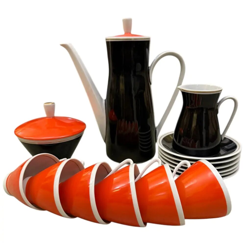 Кофейный сервиз "Контраст", на 6 персон, 15 предметов, фарфор, 1957-1972 гг, Freiberger, ГДР