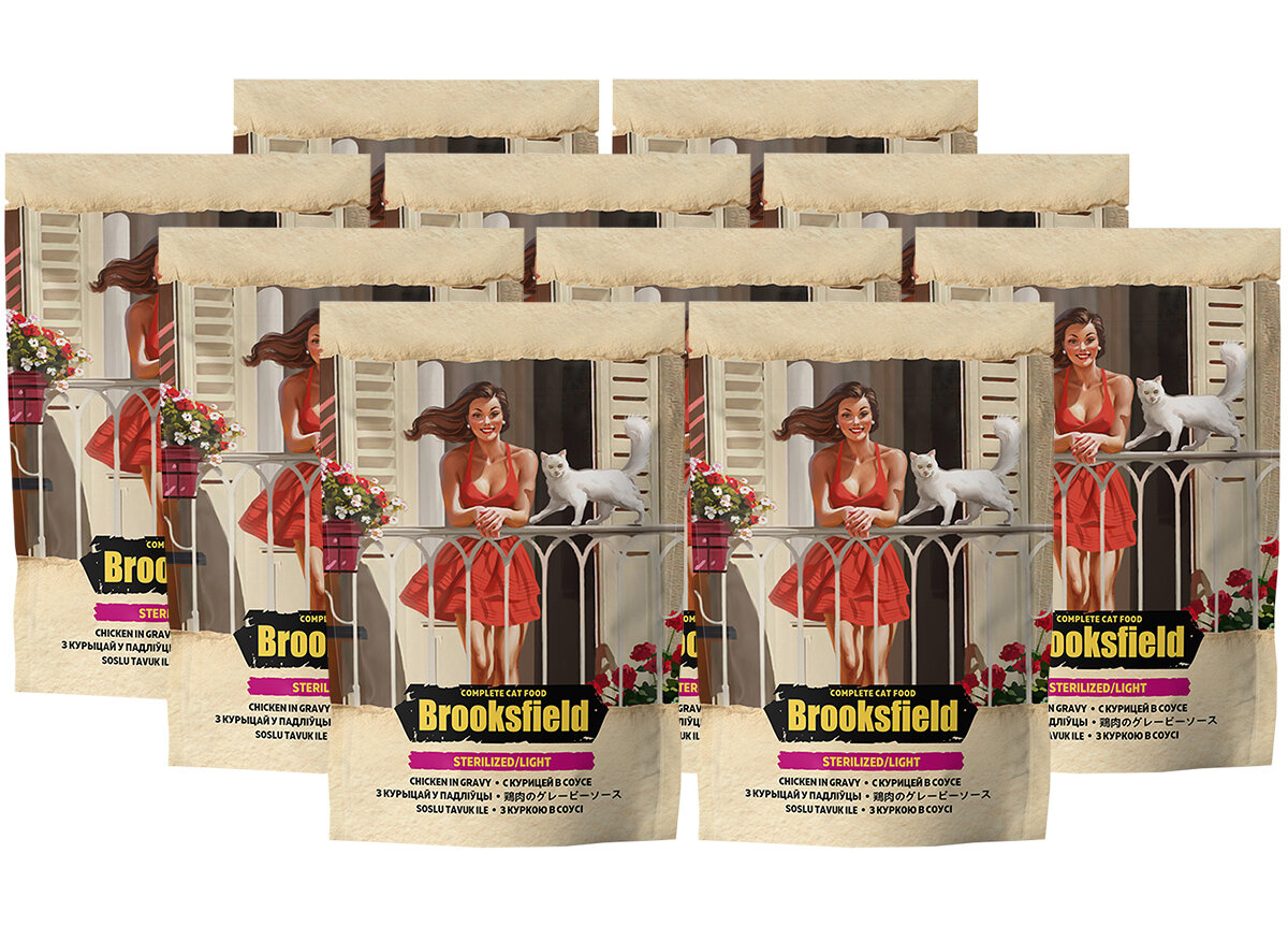 Корм влажный Brooksfield Sterilized Light Cat для взрослых кастрированных котов и стерилизованных кошек, курица, 85 г х 10 шт