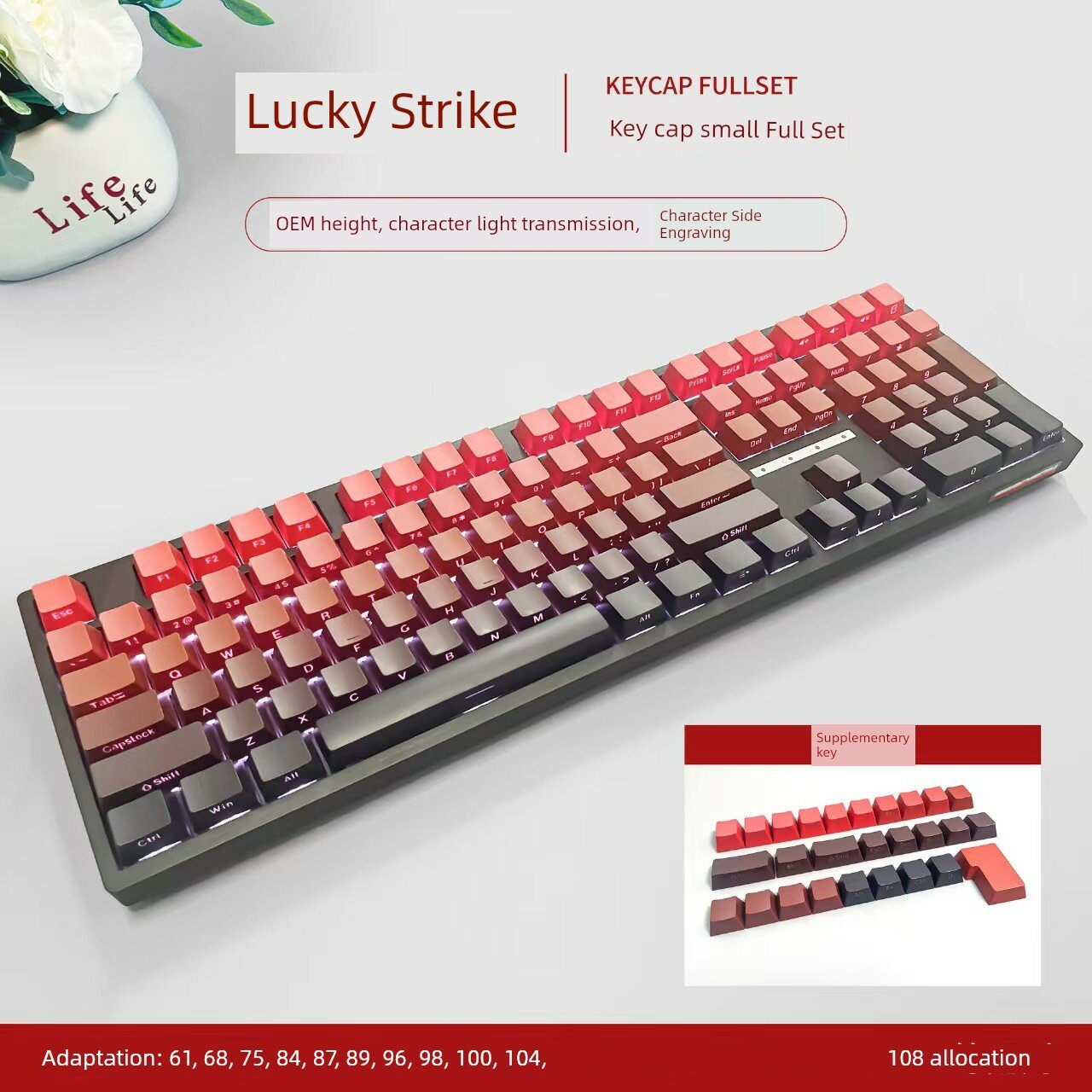 Градиентные полупрозрачные кейкапы для механической клавиатуры, PBT, OEM, цвет «румяна», простые градиентные кейкапы,