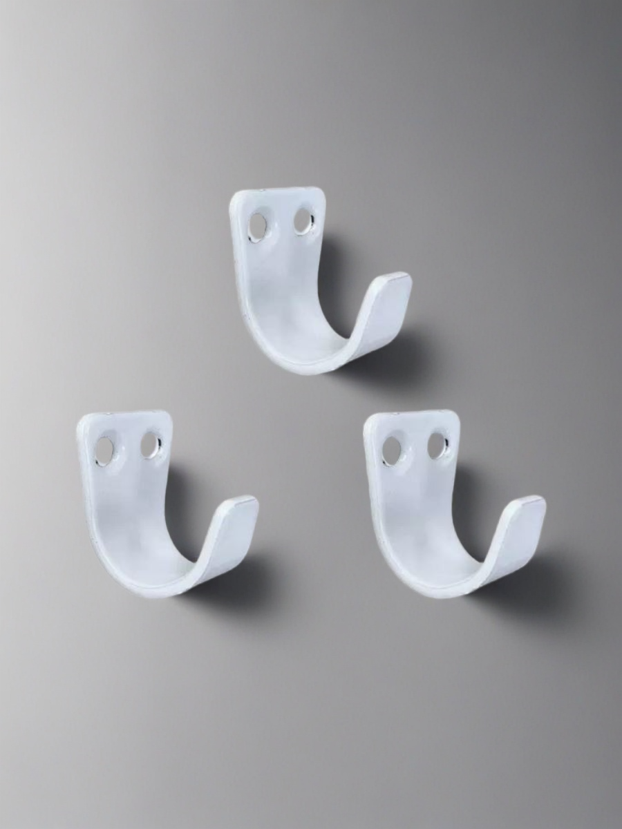 Крючок-вешалка мебельный настенный № 1, белый, сталь (3 штуки)