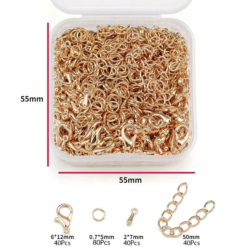 Комплект фурнитуры для бижутерии: замки-лобстеры, колечки, цепочки, подвески KC gold