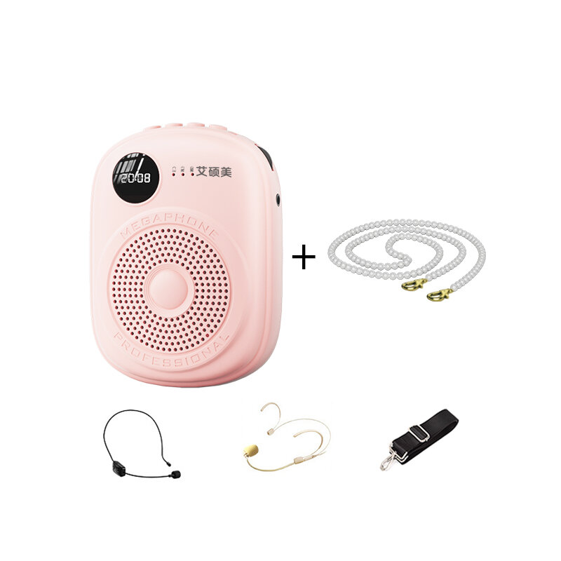 Усилитель AISOMEX K18 с встроенным динамиком, розовый, Wireless headset + pearl chain