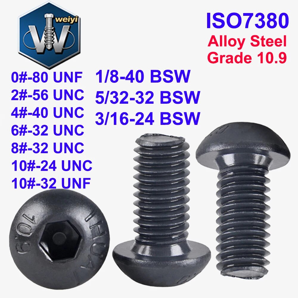 Weiyi Грибовидные болты ISO7380 стальные 6-32 UNC (20Pcs), 1I2 (12.7mm)