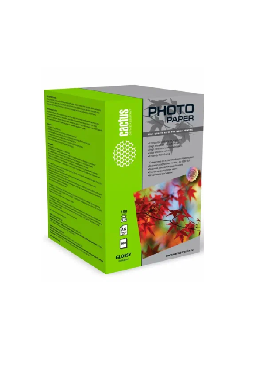 Фотобумага Cactus CS-GA6180500 180г/м2/500л./белая, глянцевая для струйной печати