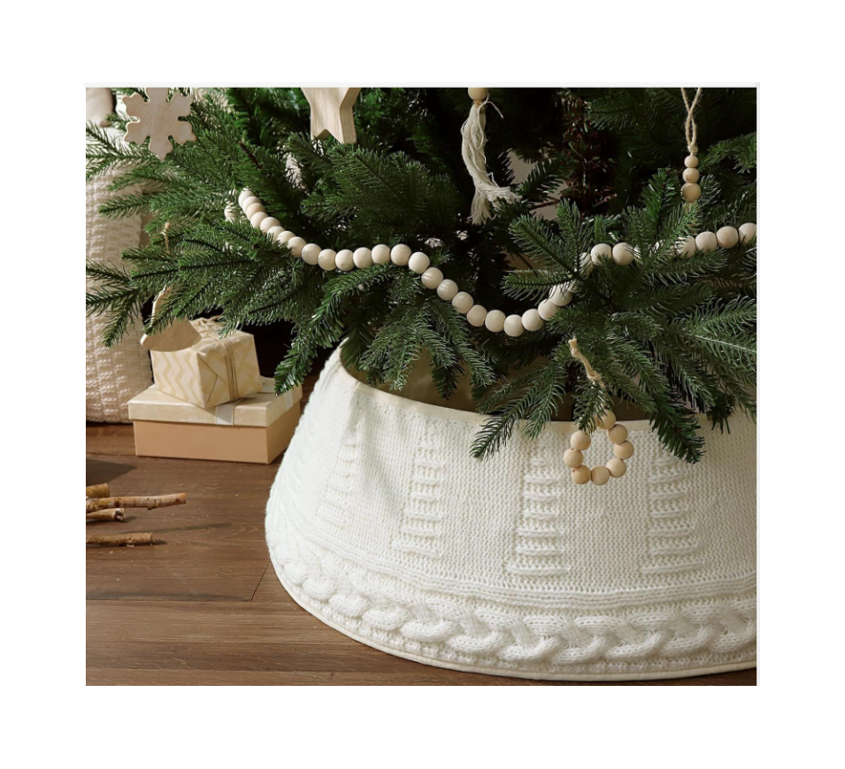 Эксклюзивное белое украшение для елки O1363 в виде вязаной рождественской юбки