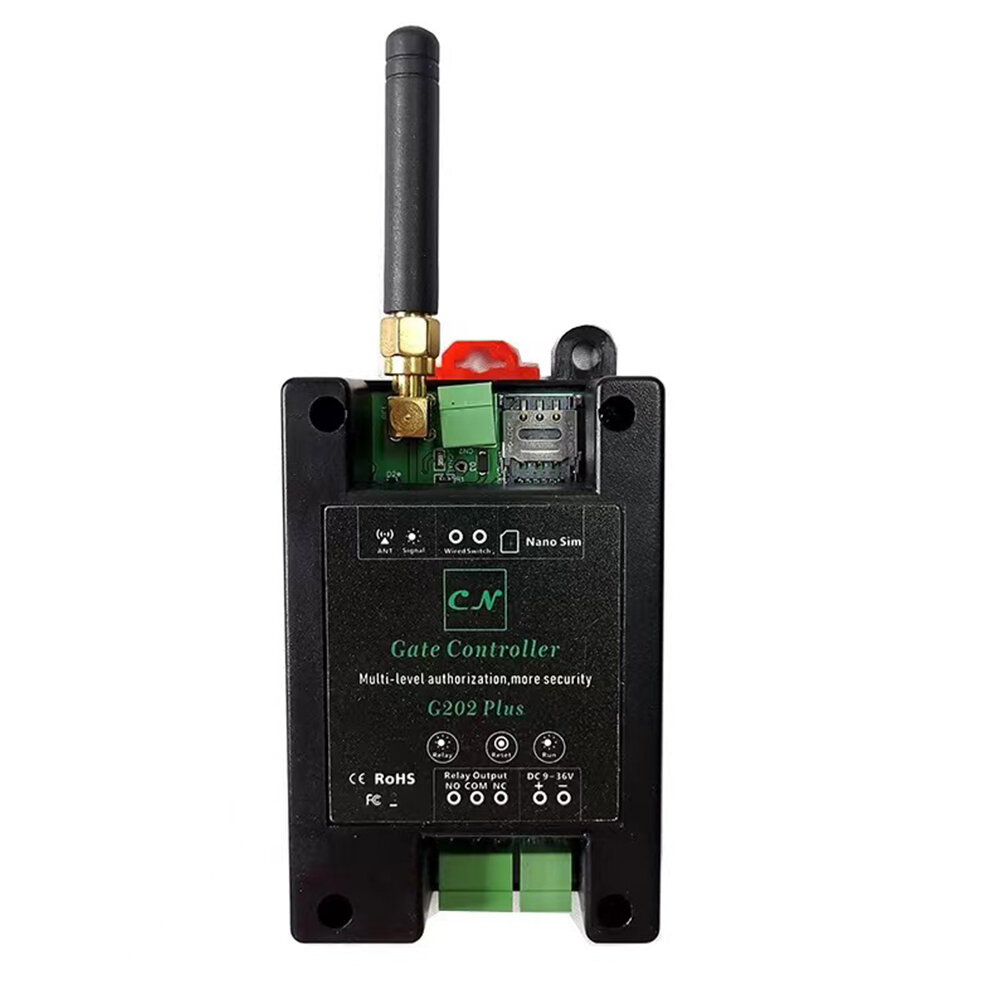 GSM Door Gate Opener Remote On/Off Relay Switch Remote Control Door Access Wireless Door Opener By Call SMS Command Model G203 Digital Output NC/NO dry contact 3A/240VAC DC Power Supply 9-24V DC/2A 1001 user numbers 9-36V wide voltage input relay delay