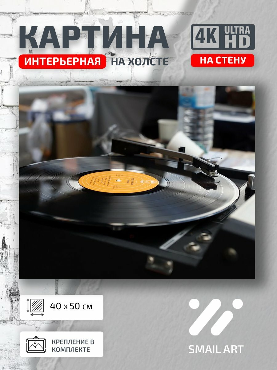 Картина на холсте интерьерная 40 на 50 на стену Пластинка Mood для спальни атмосфера декор