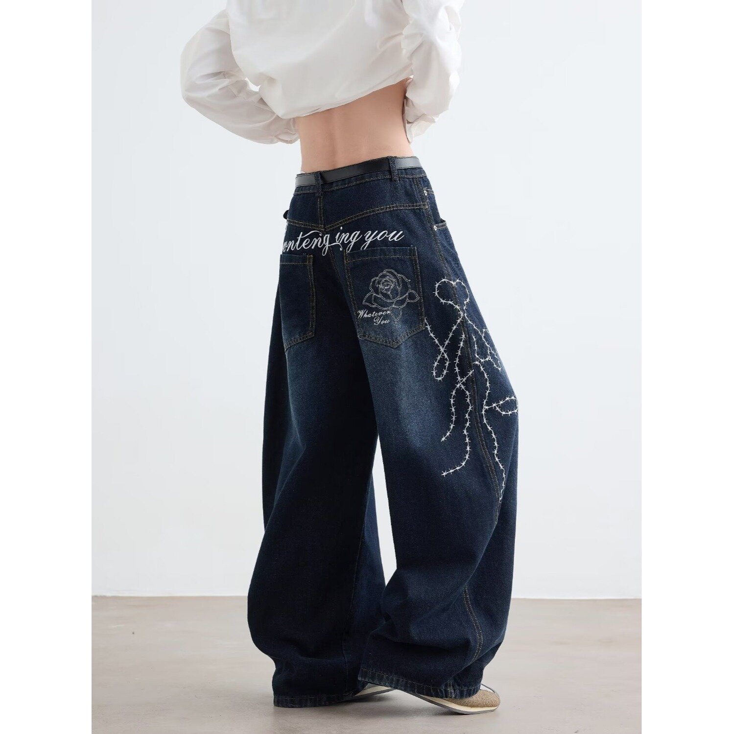 Тренд RONG CH Джинсы Женские Карго Винтажные Большие Карманы Стильные Деним, Размер_3XL