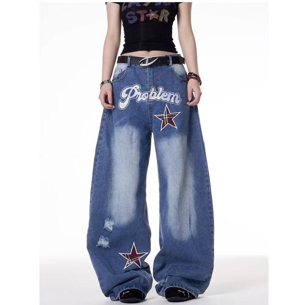 JYL Джинсы Женские Карго Винтажные Большие Карманы Стильные Деним, Размер_S