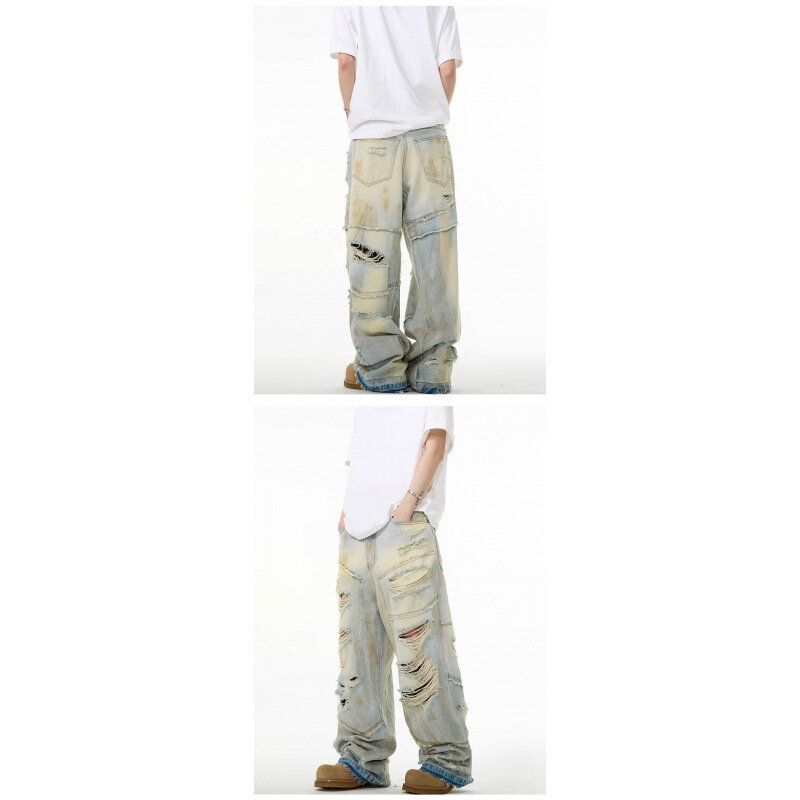 Тренд RONG CH Джинсы Женские Прямые 13-я Линия Летние Рваные Высокие Талии Объемные Деним, Размер_S