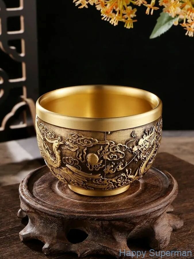 Ваза Чаша изобилия "Дракон и Феникс" Фен-Шуй бронза