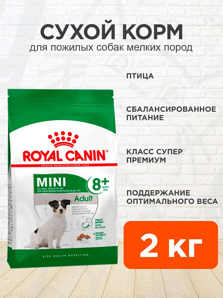Корм сухой Royal Canin Mini Adult 8+ для пожилых собак маленьких пород старше 8 лет, 2 кг