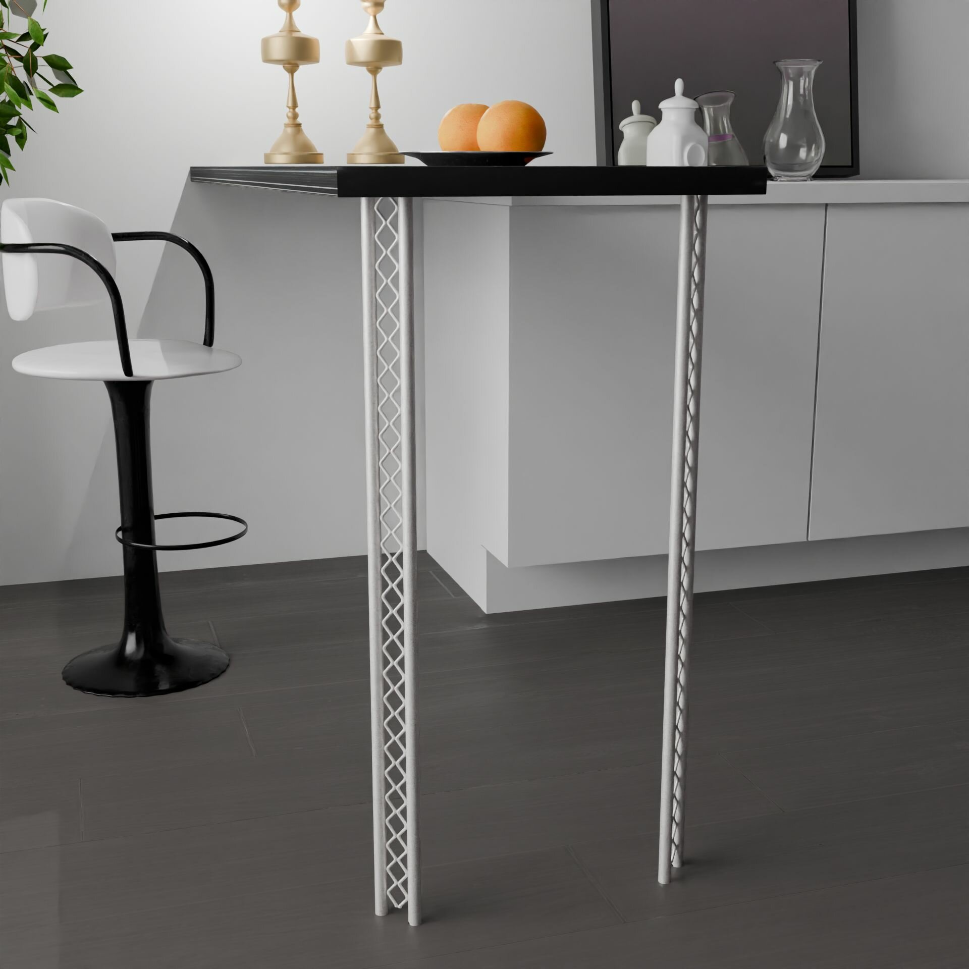 Ножка для барной стойки Ажур2, 110см, Антик золото на белом. 1шт. Мебельная металлическая, лофт