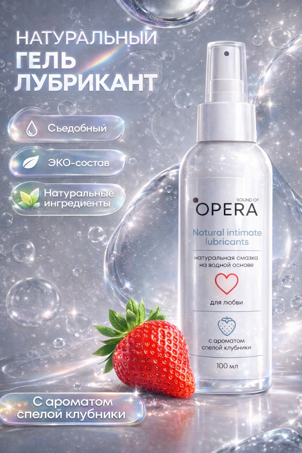 Гель-лубрикант OPERA на водной основе с ароматом клубники, 100 мл