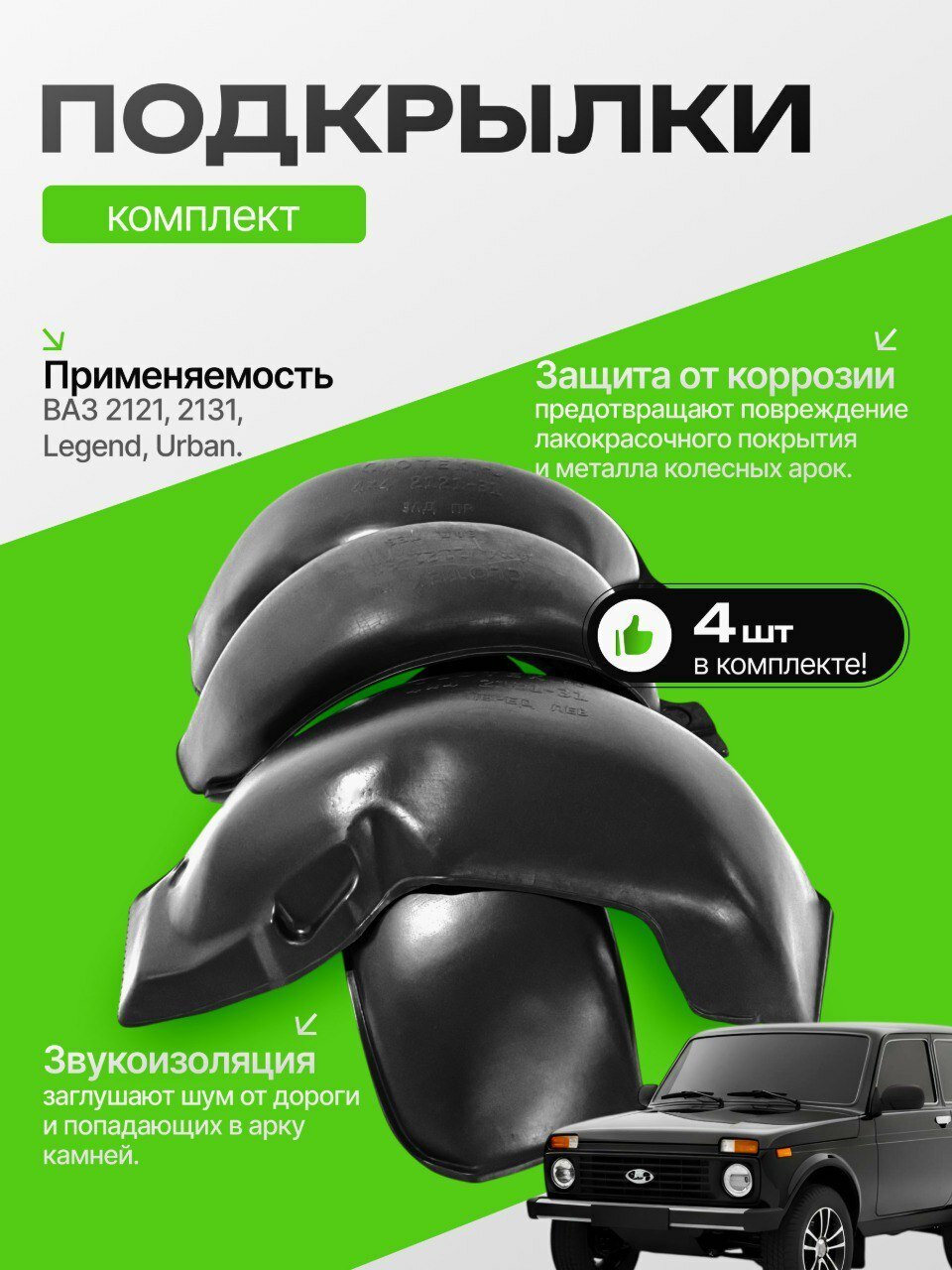 Комплект Подкрылок , Локеров для Автомобиля ВАЗ , LADA , BOGDAN 2110,2111,2112 задние