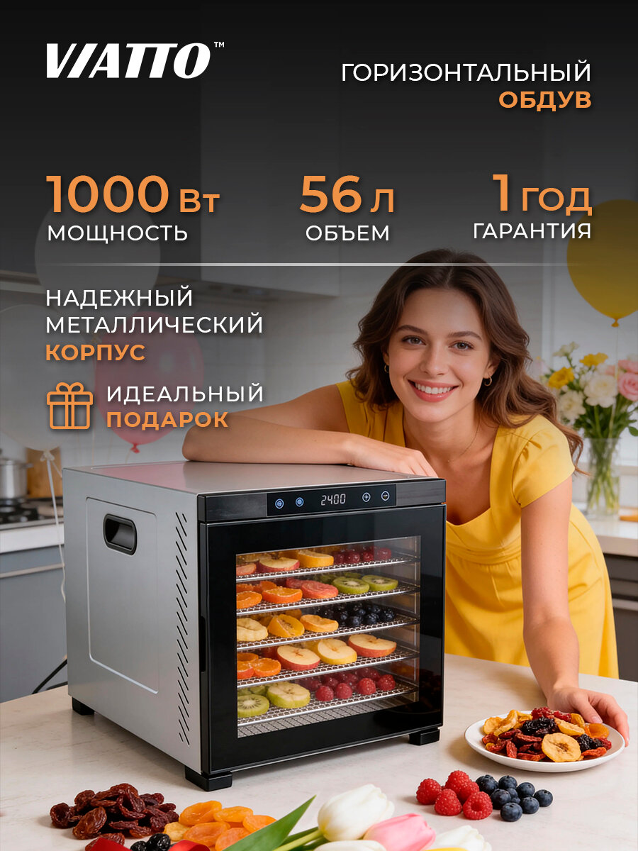 Электрическая сушилка для фруктов и овощей дегидратор Viatto VA-DG10SS