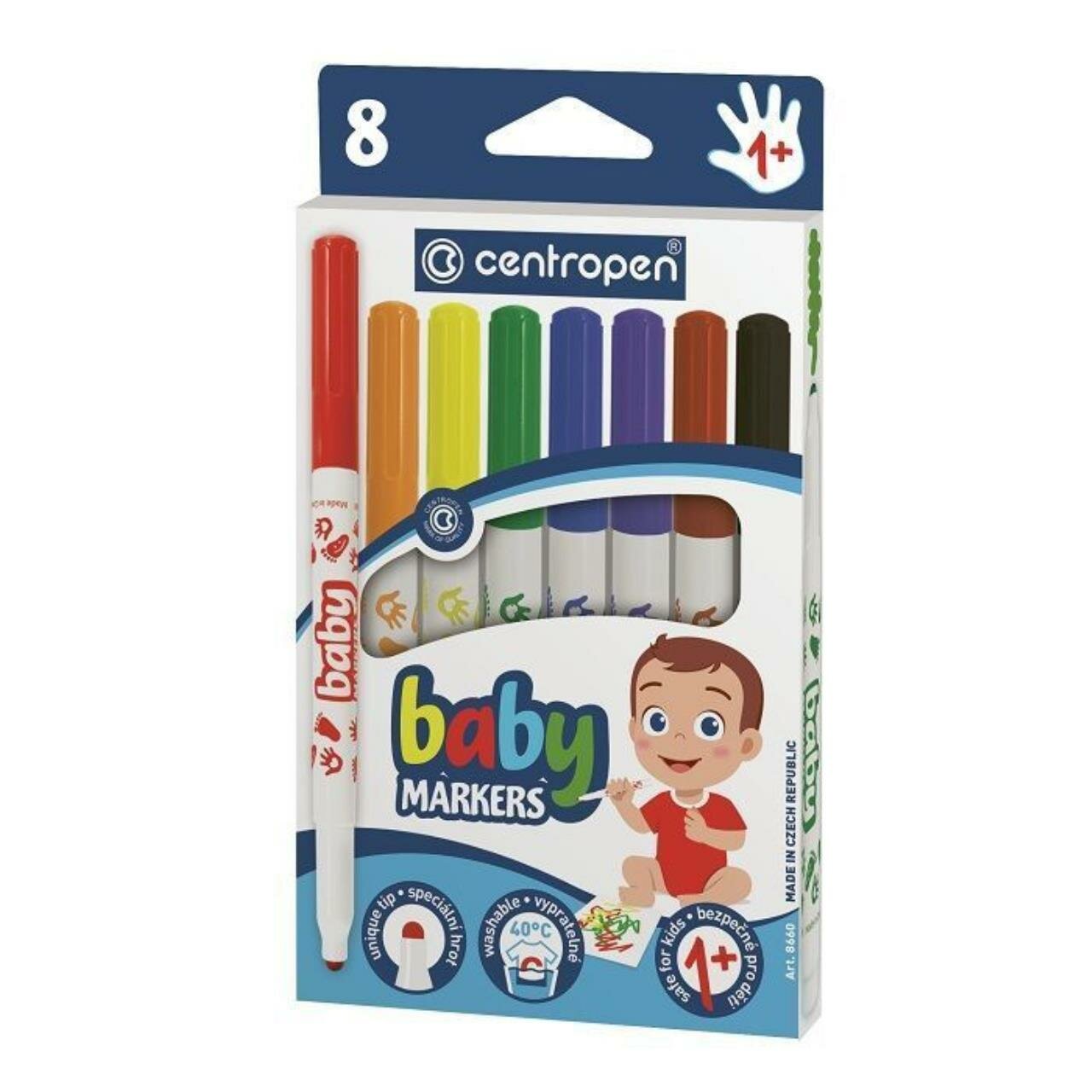 Фломастеры Centropen Baby Markers, круглые, 8 цветов, легко смываемые, для детей от 1 года