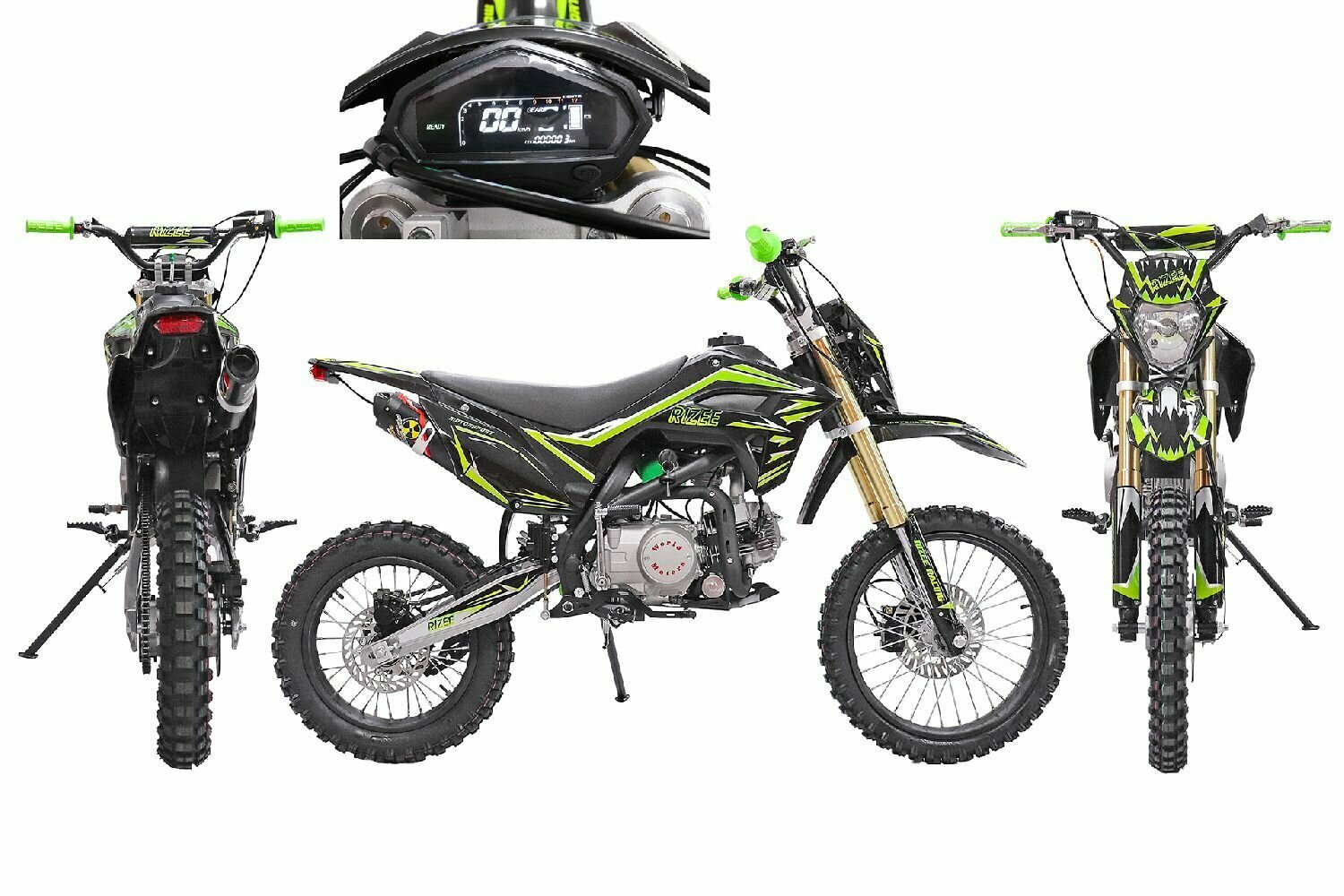Питбайк RIZEE 125 14/12 K3 CLASSIC+ black/green (125см3, электрост, фара, приб. панель)