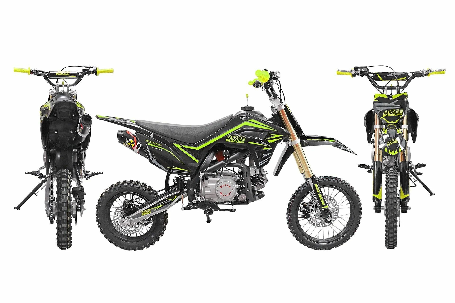 Питбайк RIZEE 125 17/14 K3 BASIС черно-зеленый (125см3, электростарт, счетчик моточасов, буксаторы)