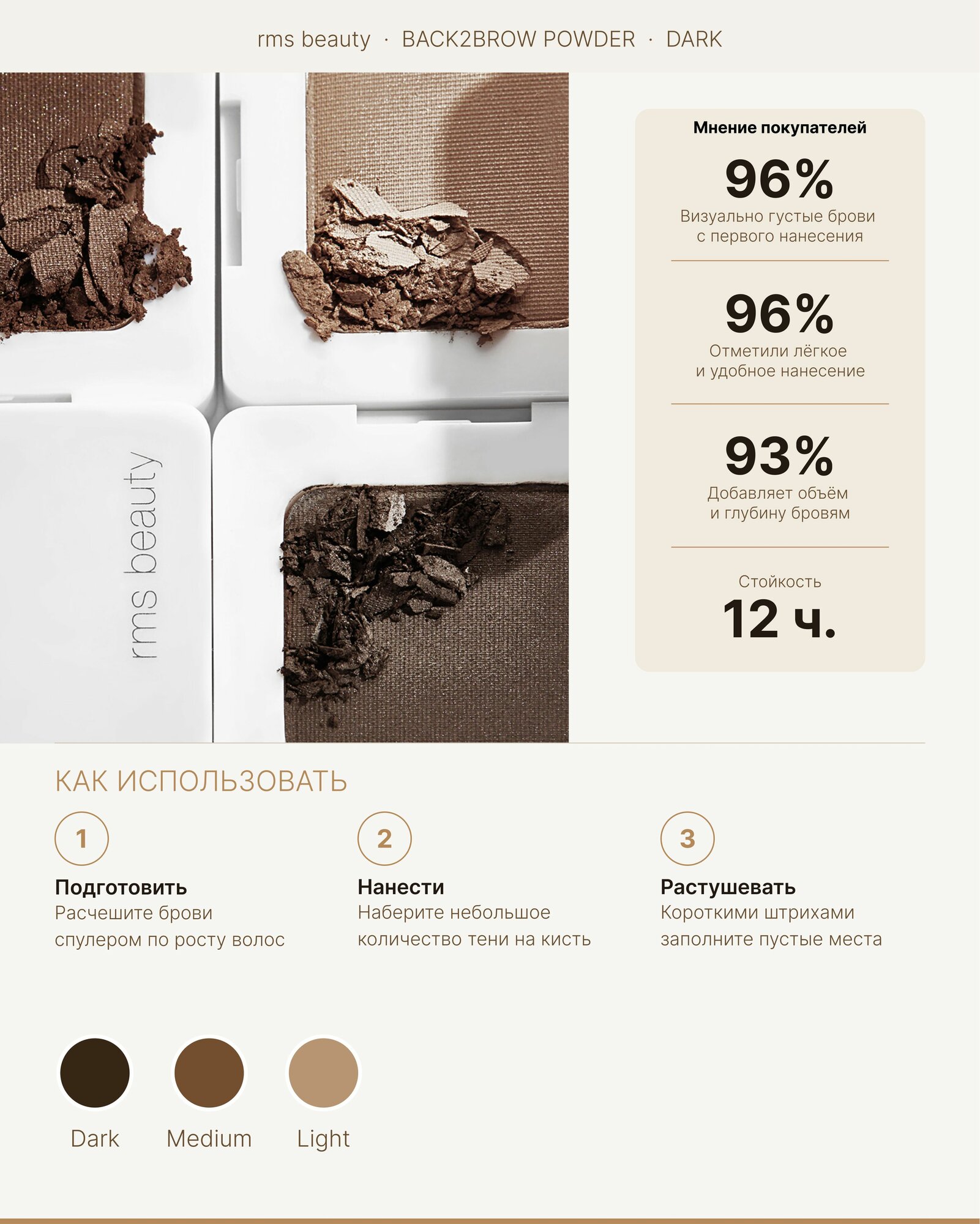 Rms beauty Тени для бровей Back2Brow Powder DARK, темно-коричневый