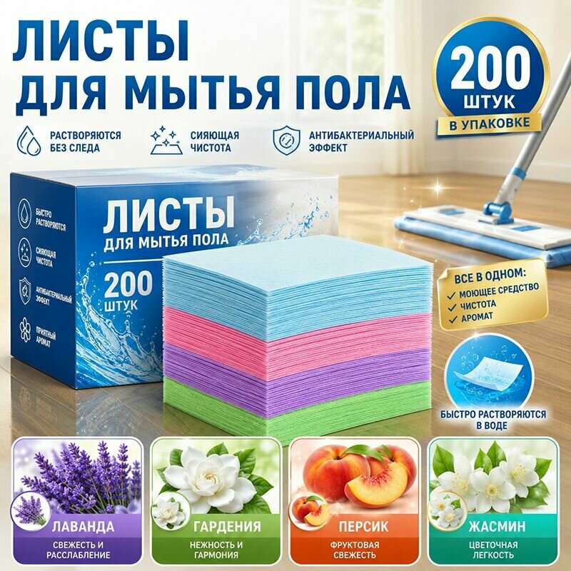 Чистящие таблетки для мытья пола 200 шт, безопасно для детей и животных, ароматы для влажной уборки для дома безопасные для детей с ароматом