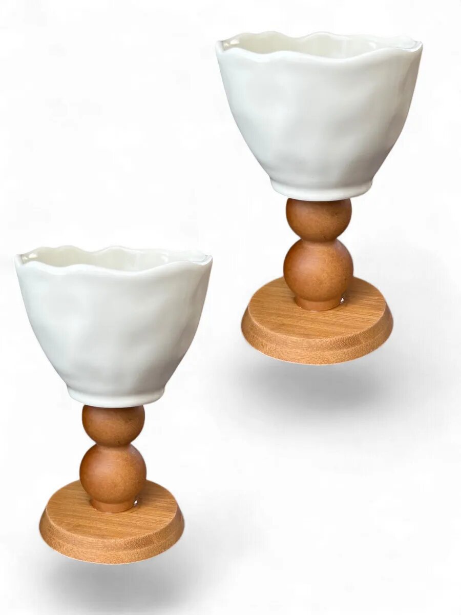 Креманка Китобой, фарфоровая, на деревянной ножке, 200мл, 2шт