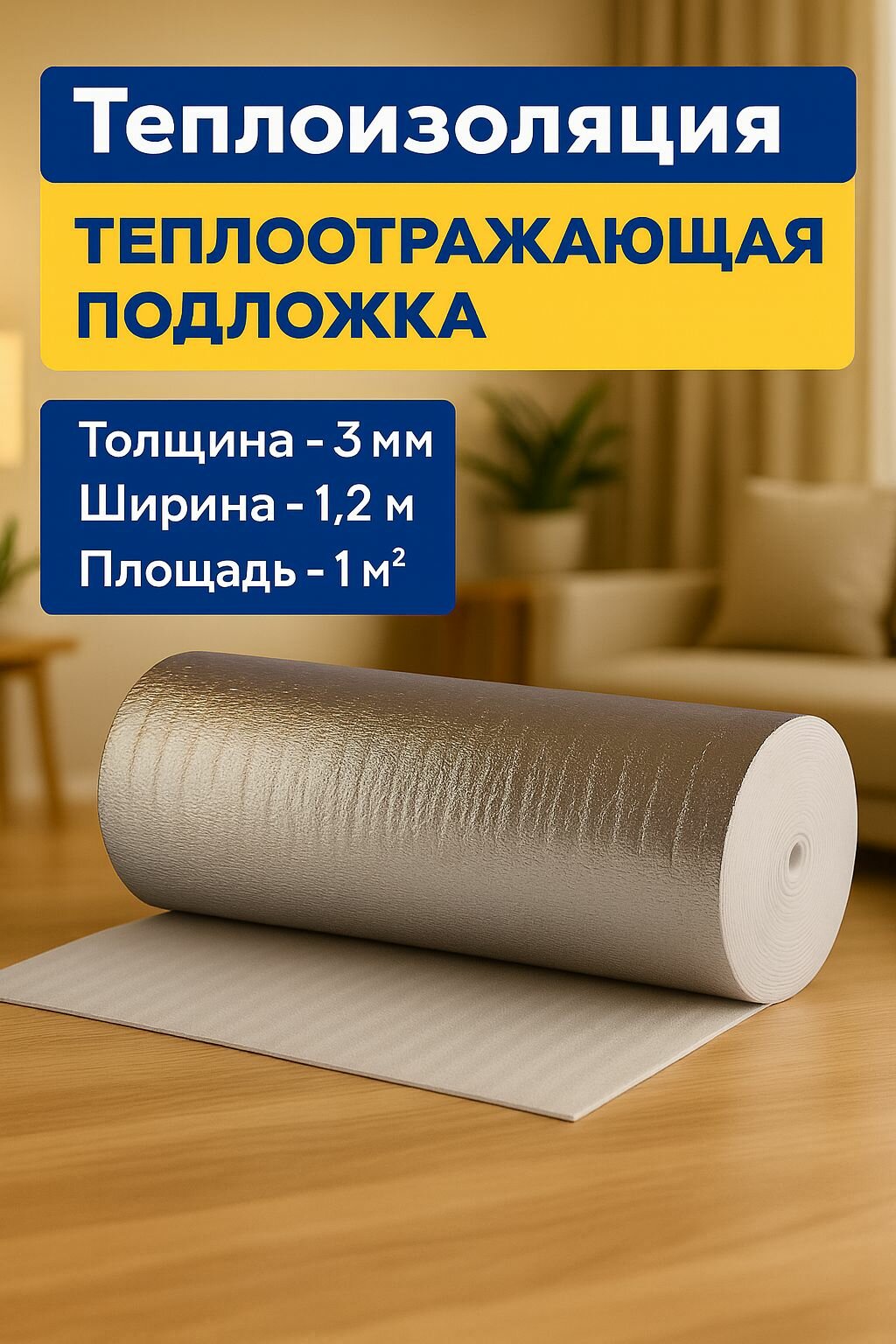 Теплоотражающая подложка для теплого пола и ремонта 1 кв. м.