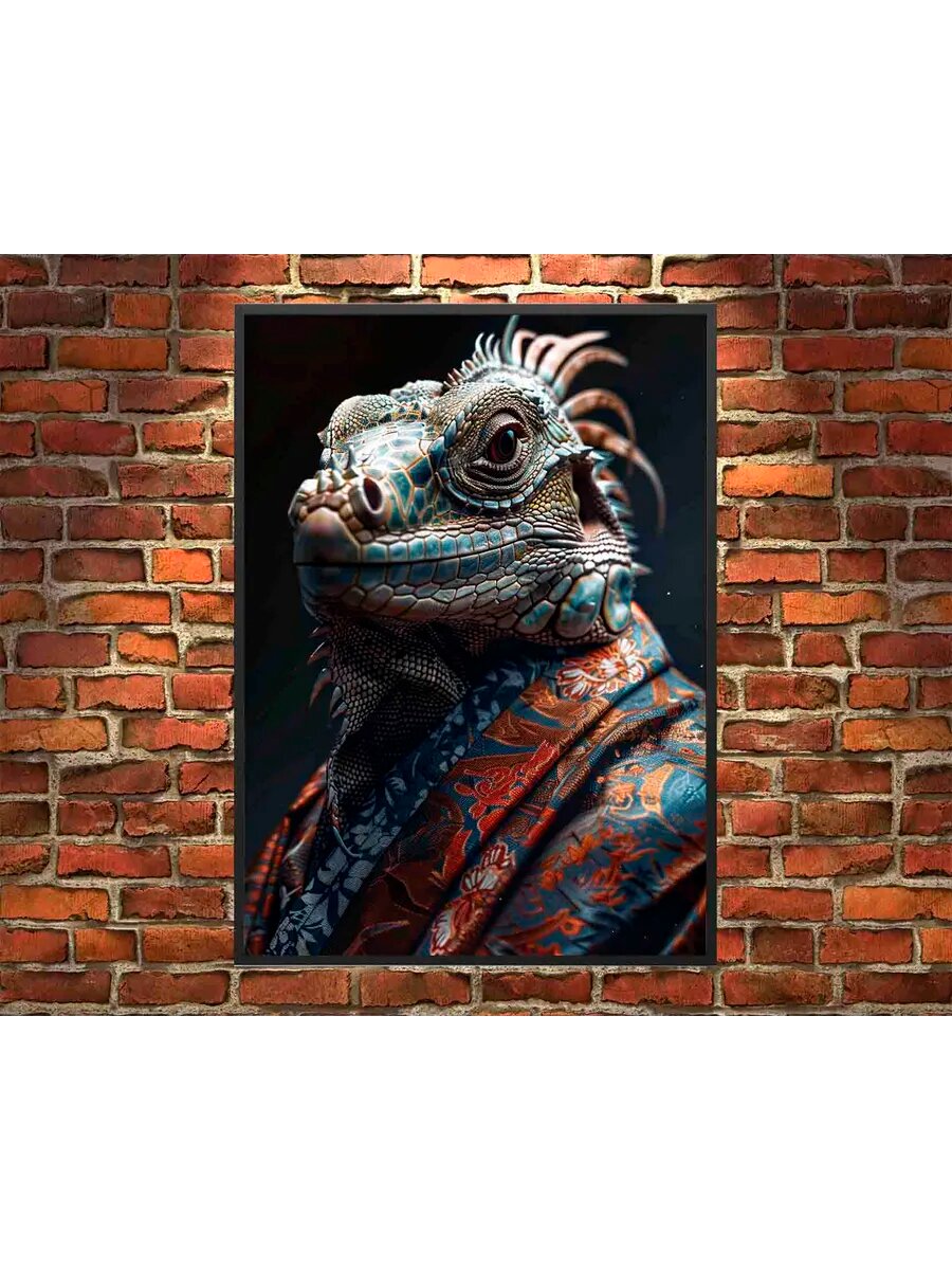 Игуана-животное-самурай 4, Плакат 30x42см