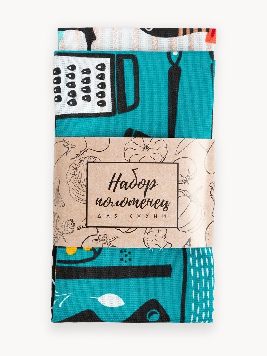 Набор полотенец - 2 штуки Доляна "Счастье есть" размер 35×60 см, 100% хлопок